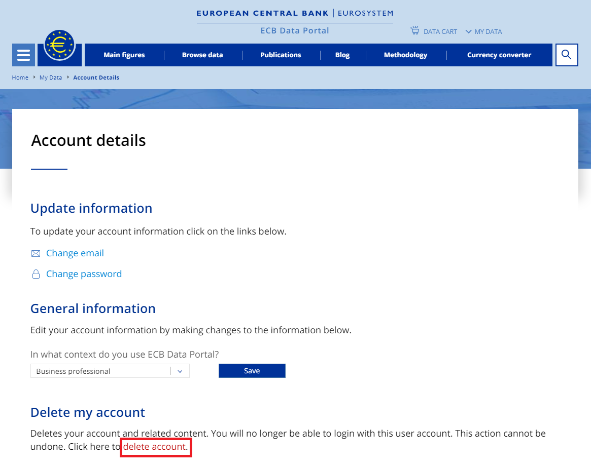 How do I delete my account? | ECB Data Portal