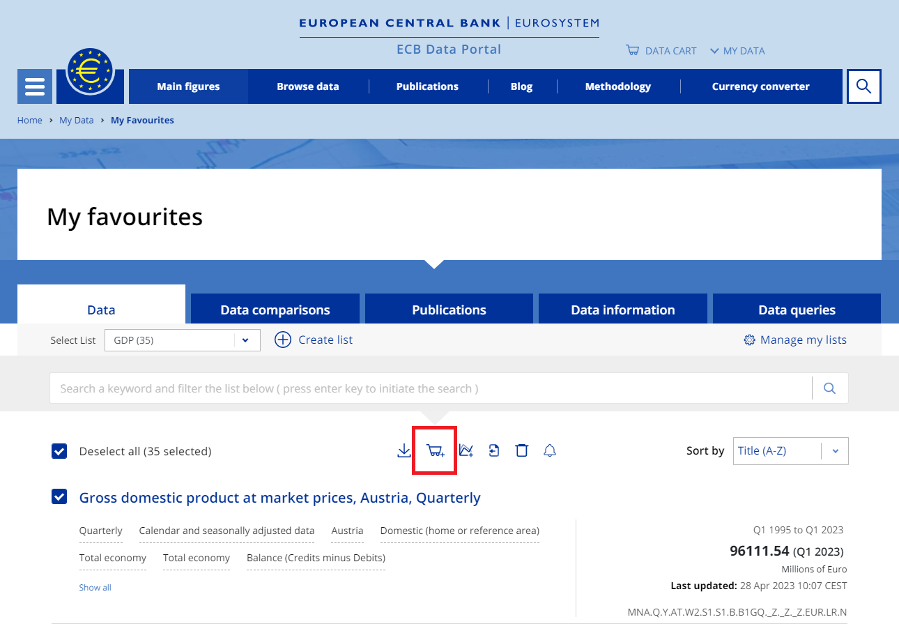 Add a list to the data cart | ECB Data Portal