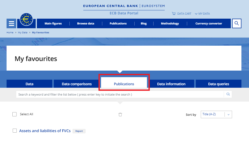 How to favourite publications | ECB Data Portal
